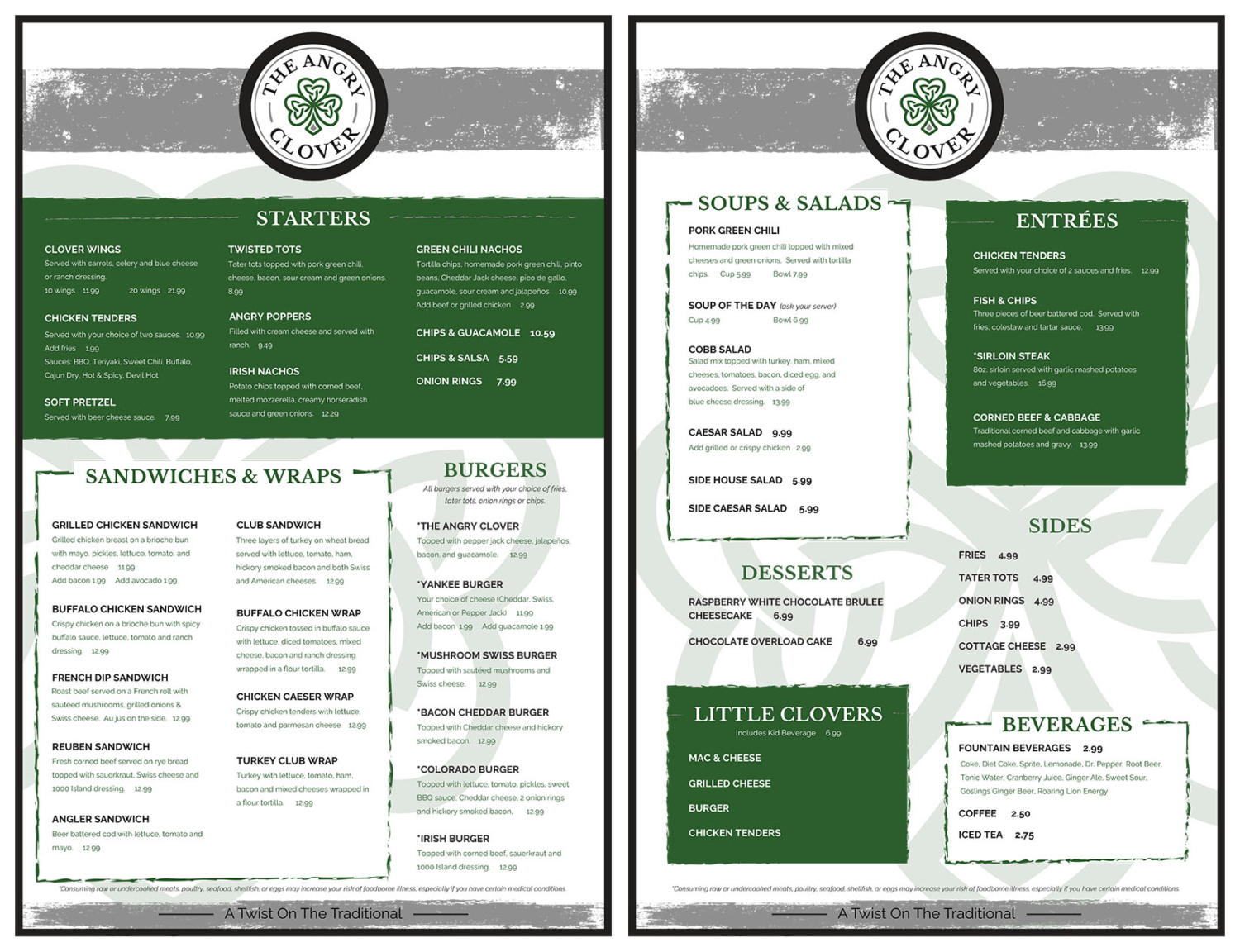 Menu - The Angry Clover | A Twist On The Traditional