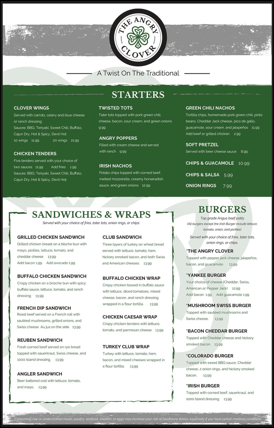 Menu - The Angry Clover | A Twist On The Traditional