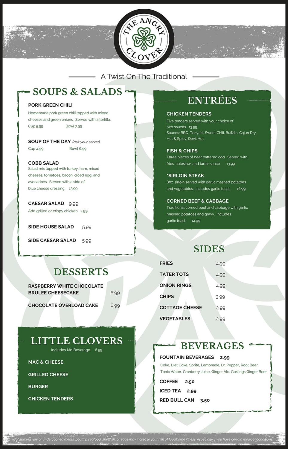 Menu - The Angry Clover | A Twist On The Traditional