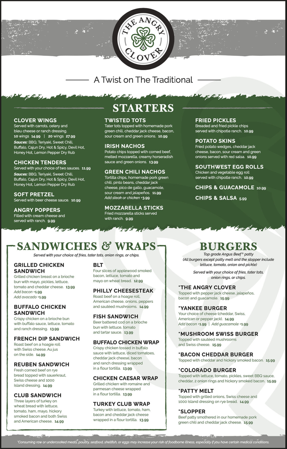 Menu - The Angry Clover | A Twist On The Traditional