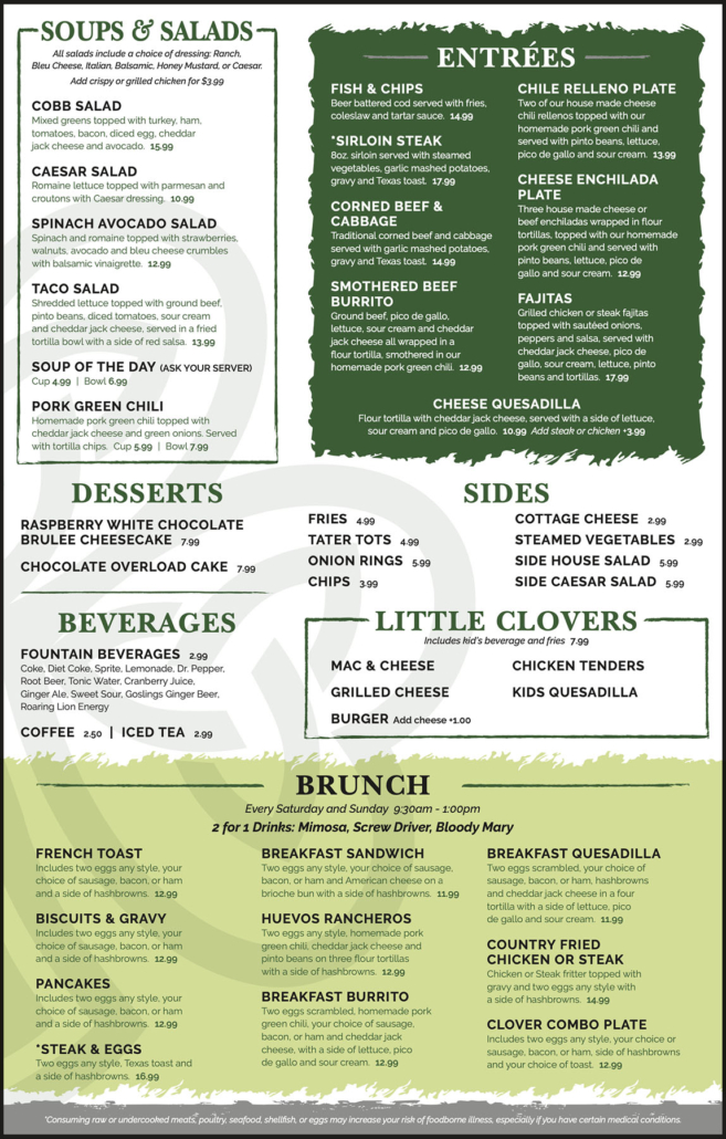 Menu - The Angry Clover | A Twist On The Traditional